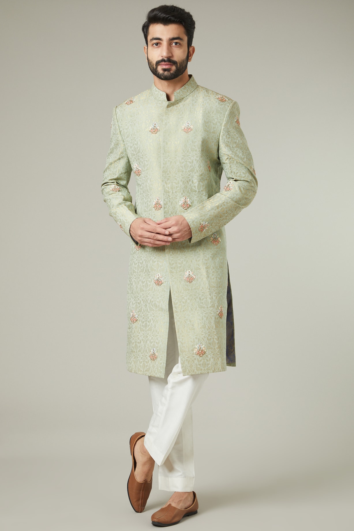 Sage Green Silk Groom Sherwani Set by SEVENDC MEN at Pernia's Pop Up ...