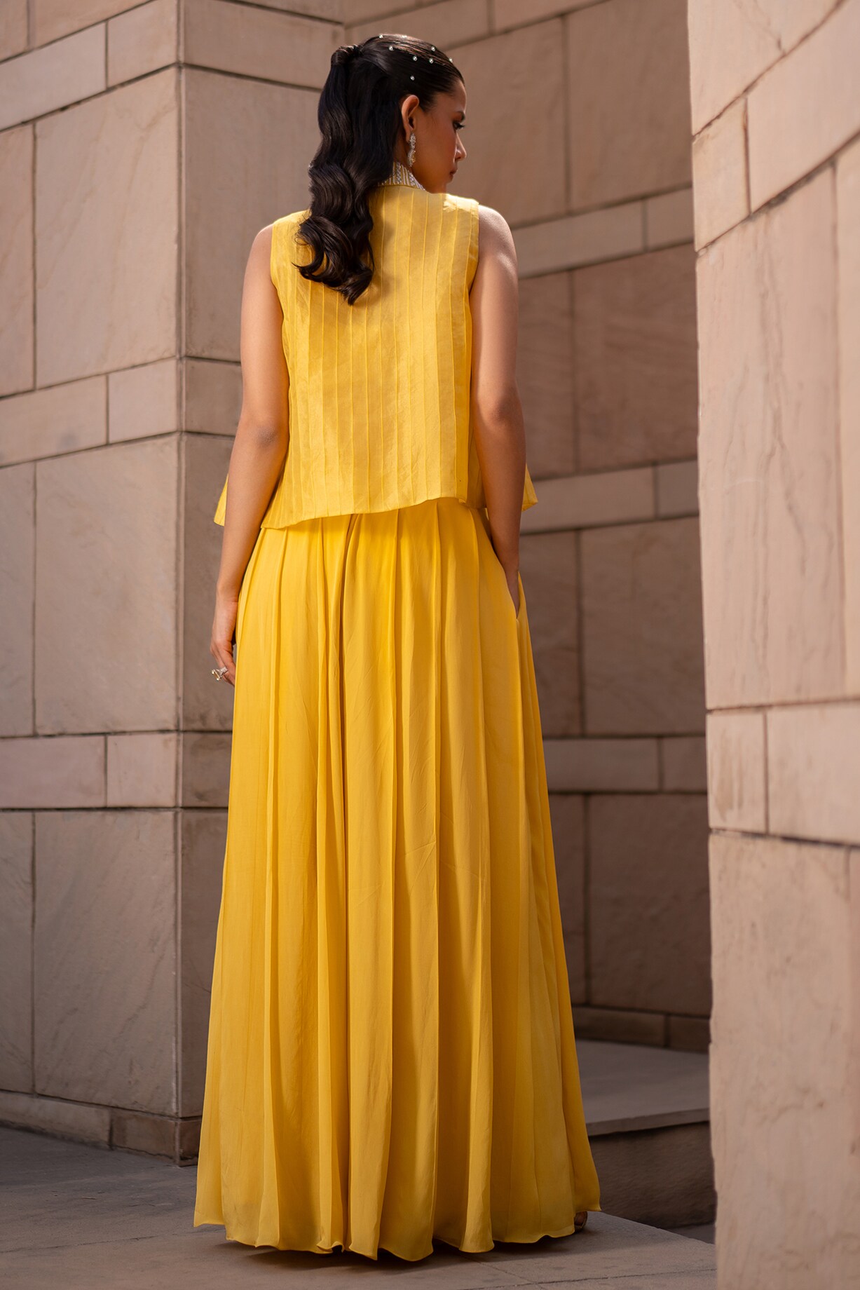 Honey Yellow Organza Cutdana Embroidered Jacket Set by Seeaash at ...