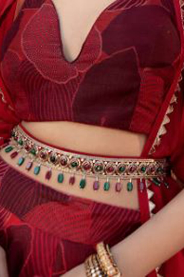 Ruby Red Embellished Belt by Seeaash at Pernia's Pop Up Shop 2024