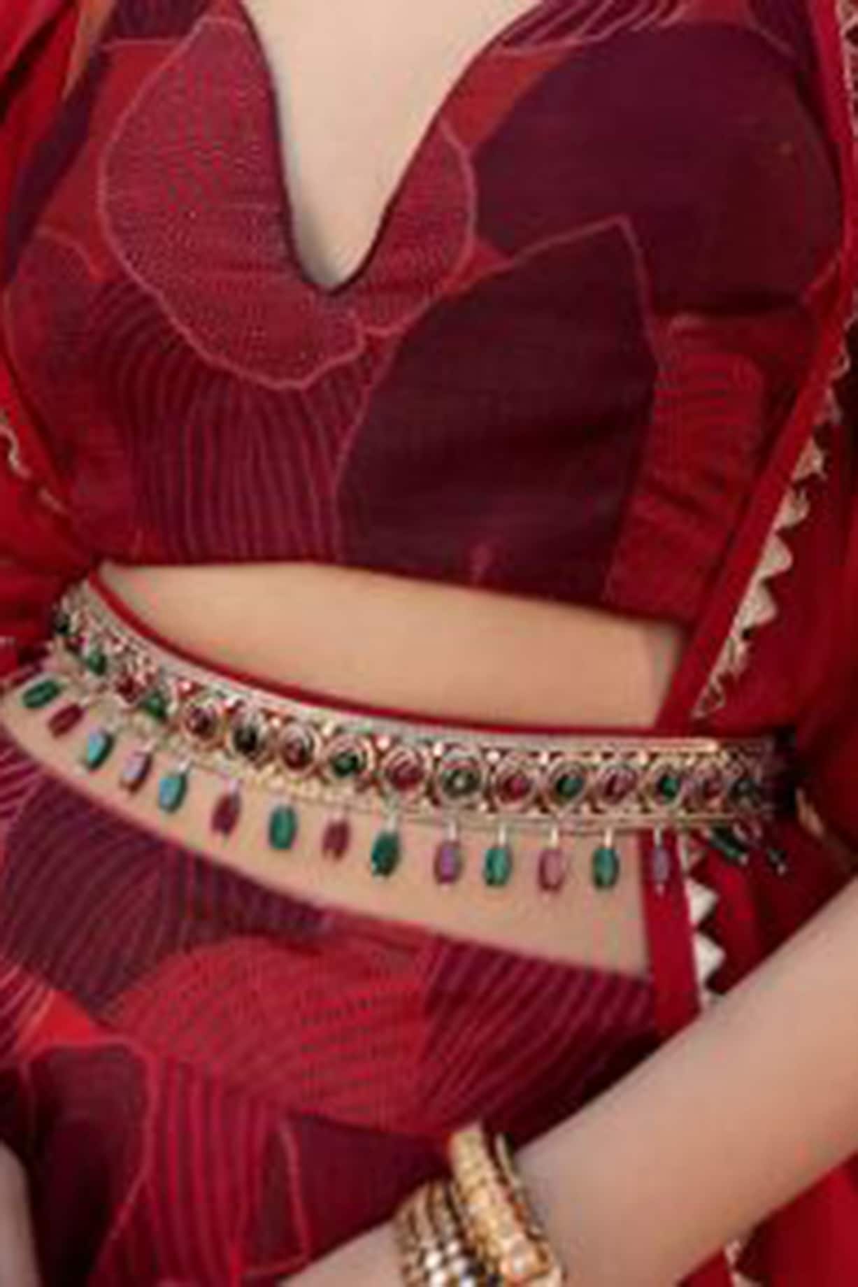 Ruby Red Embellished Belt by Seeaash at Pernia's Pop Up Shop 2024