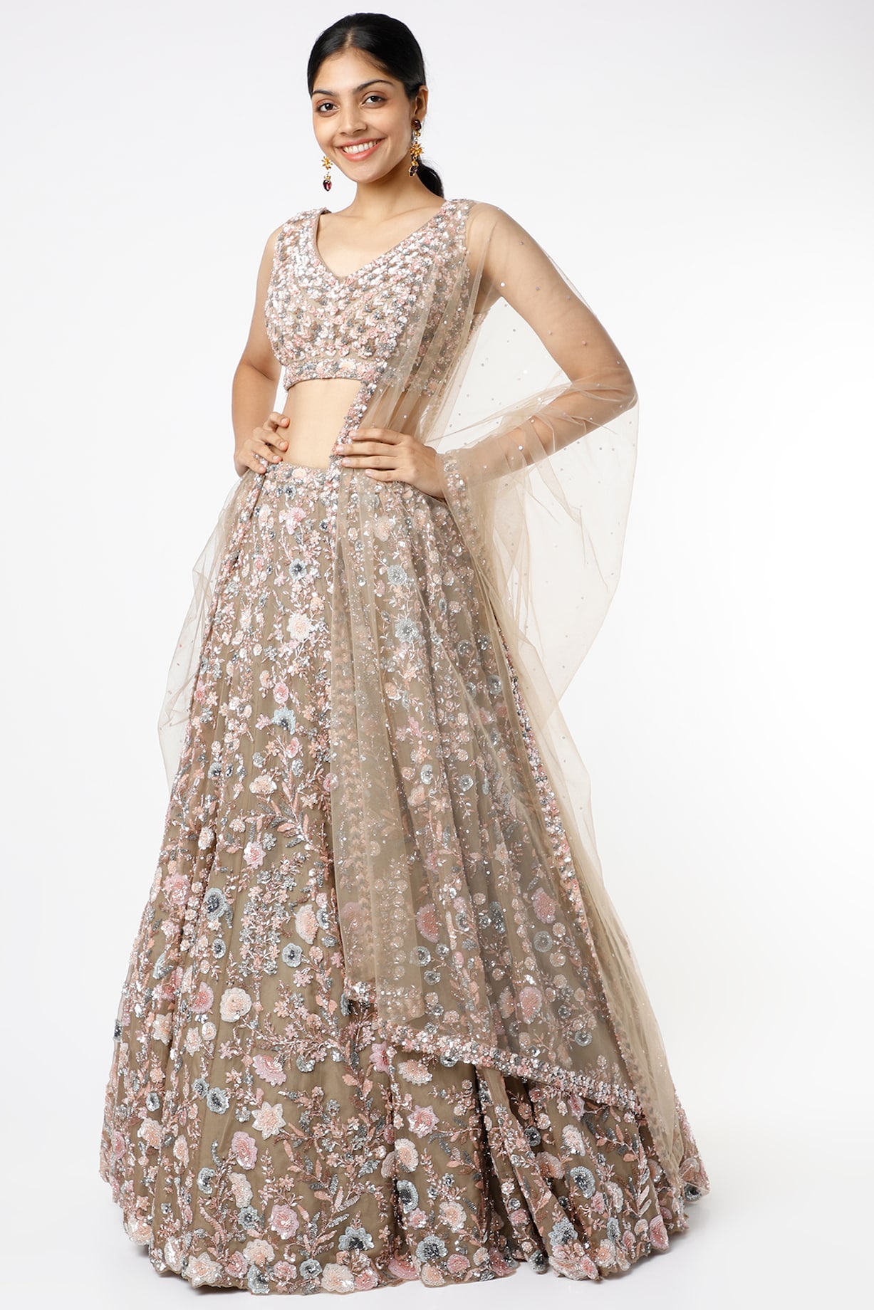 Coffee Embroidered Bridal Lehenga Set by Seema Gujral at Pernia's Pop ...
