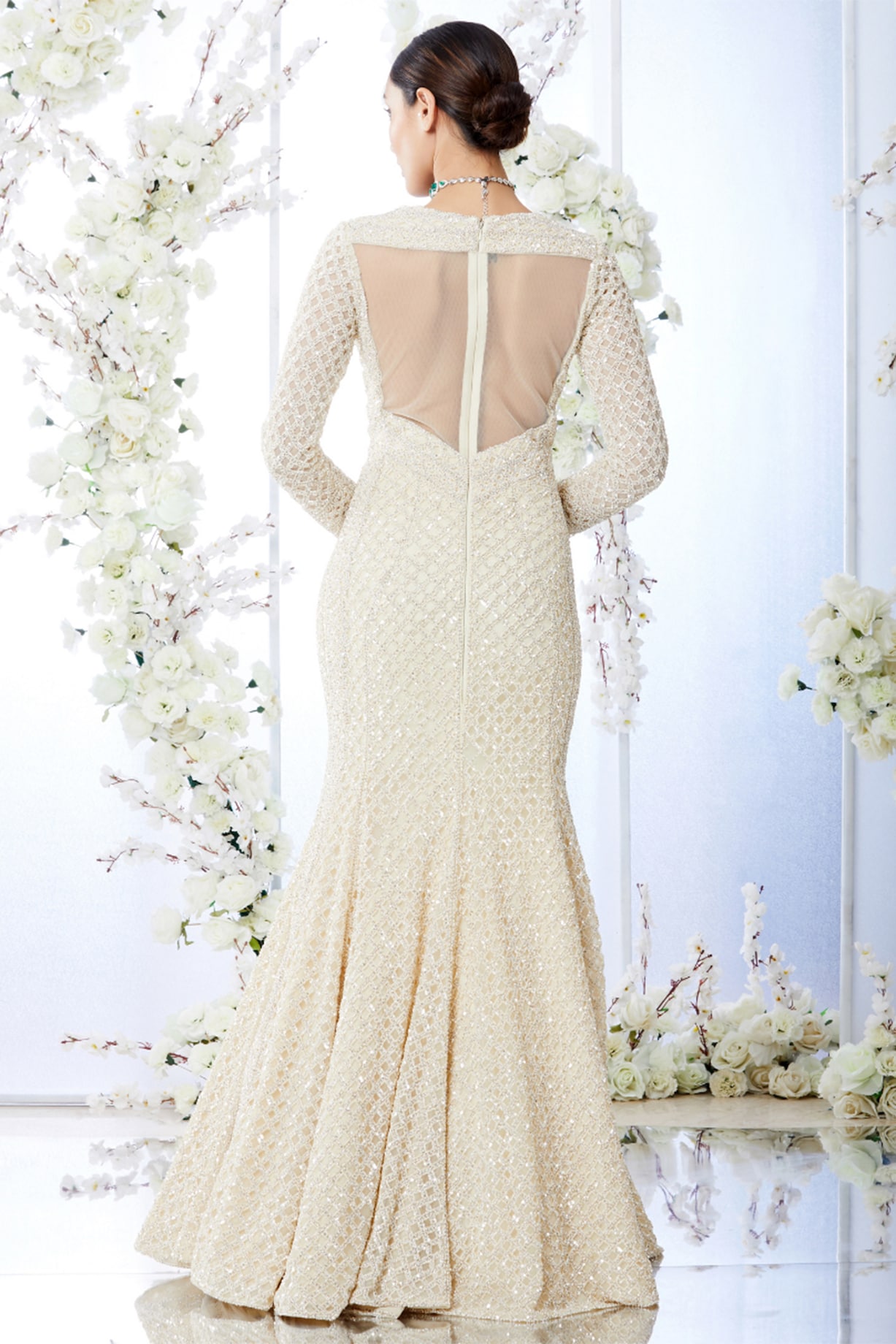 Ivory Embroidered Fish-Cut Gown Design by Seema Gujral at Pernia's Pop ...