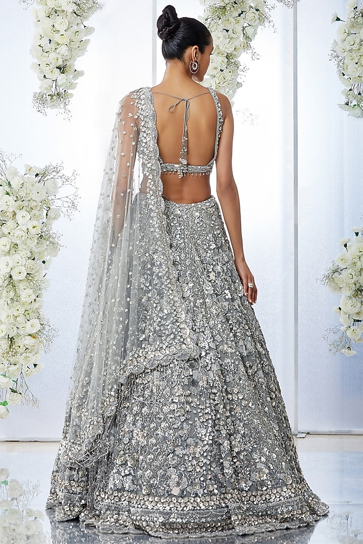 Dark Grey Embroidered Lehenga Set Design by Seema Gujral at Pernia's ...