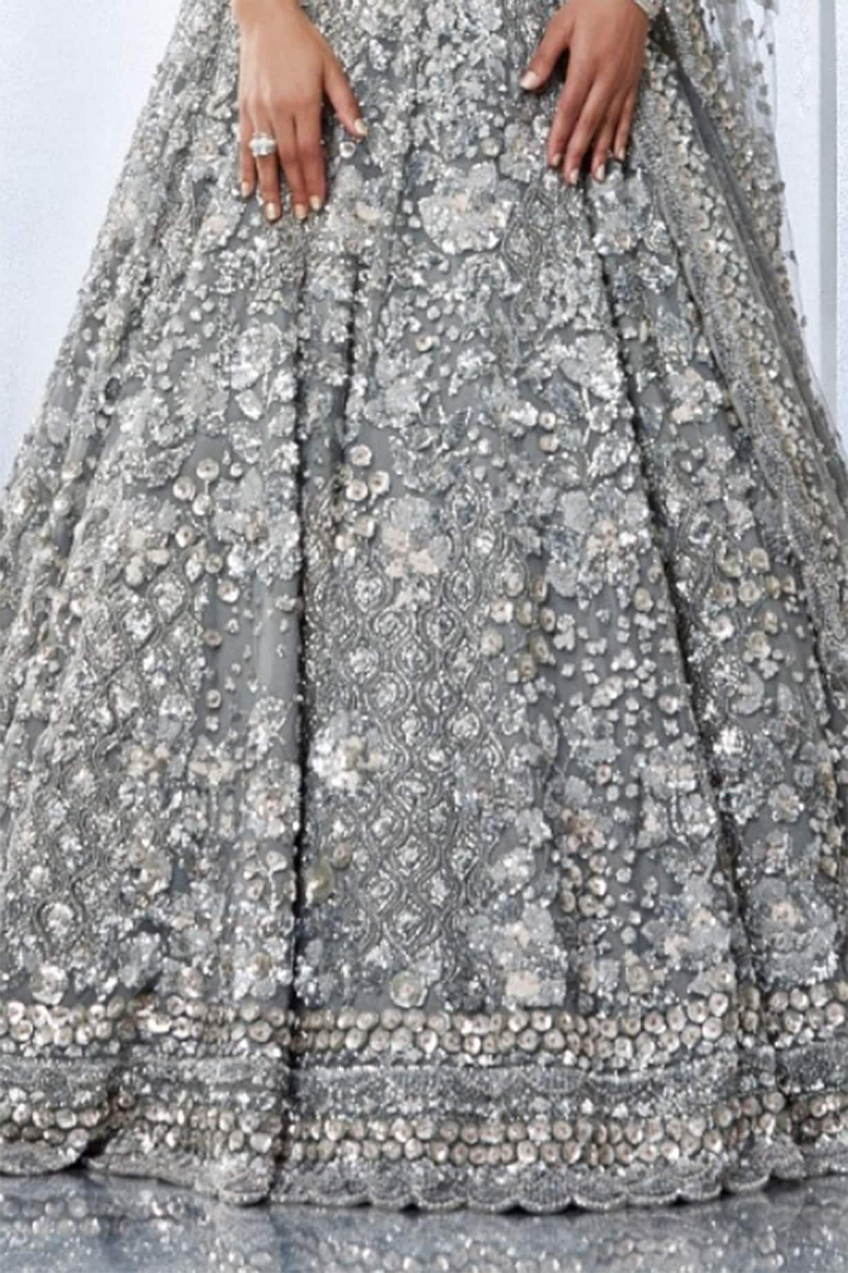 Dark Grey Embroidered Bridal Lehenga Set by Seema Gujral at Pernia's ...