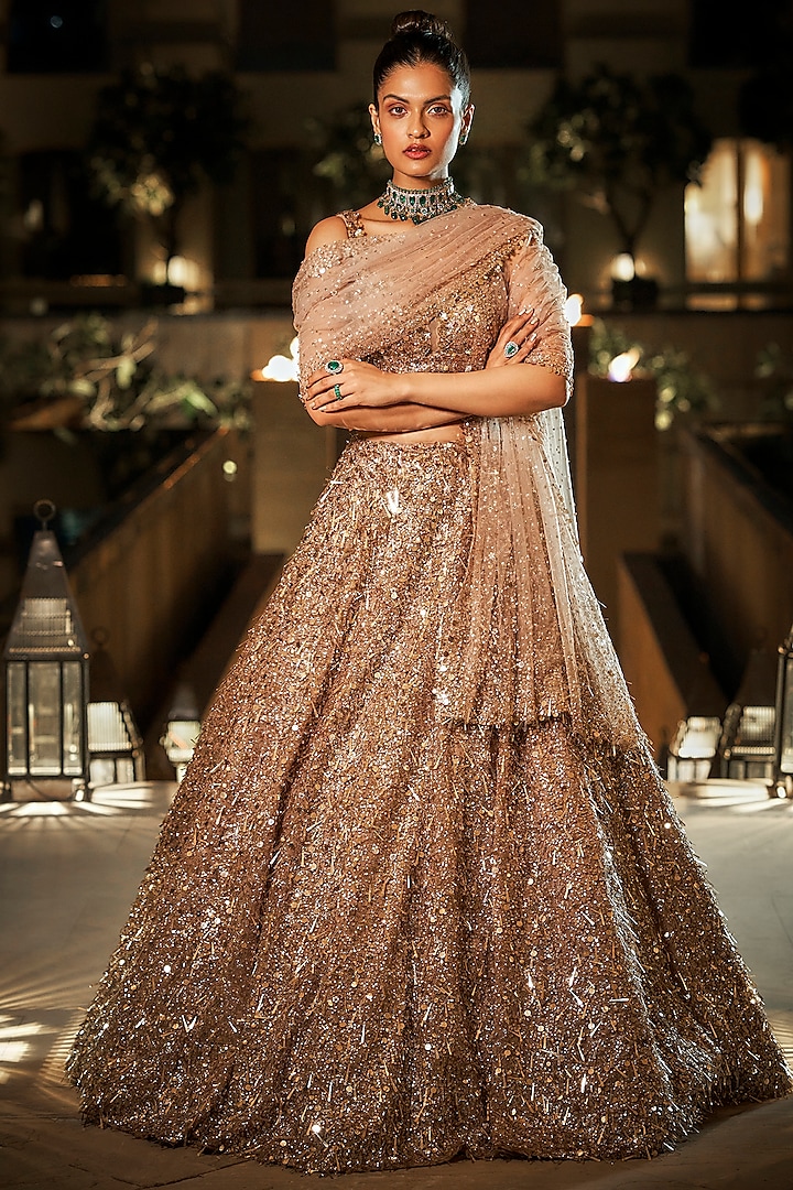 Nude Embroidered Bridal Lehenga Set By Seema Gujral At Pernias Pop Up