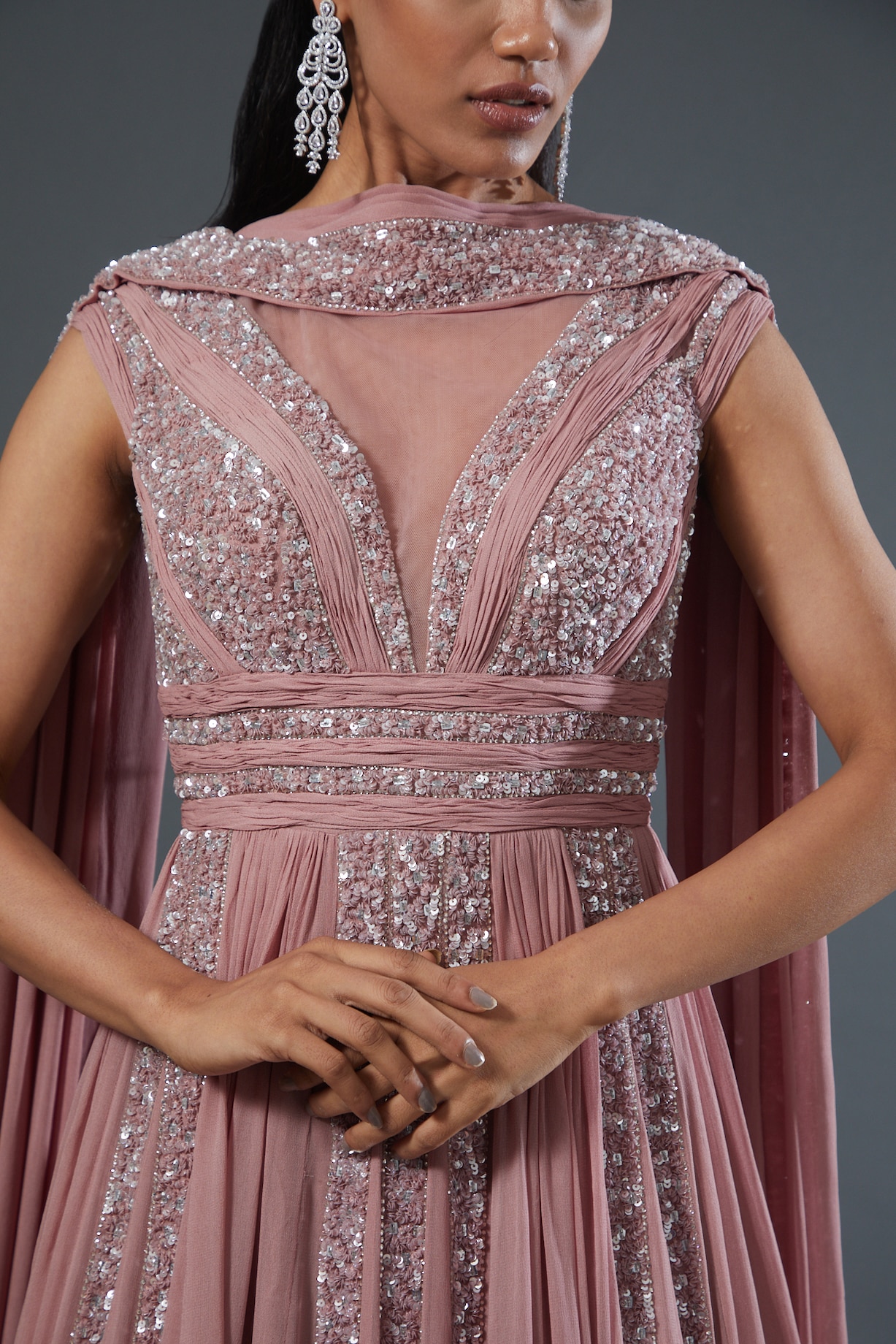 Blush Pink Net Sequins Embroidered Gown by Seema Gujral at Pernia's Pop ...