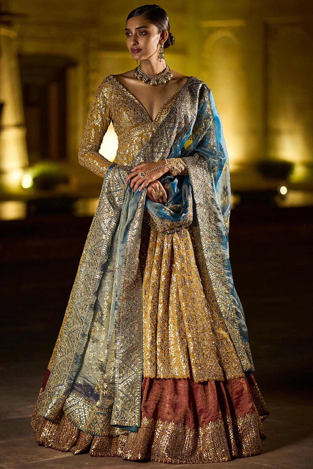 Antique Gold Embroidered Jacket Set by Seema Gujral at Pernia's Pop Up ...
