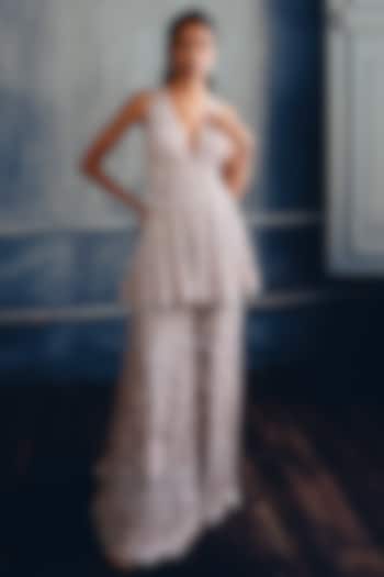 Ash Grey Embroidered Sharara Set Design by Seema Gujral at Pernia's Pop ...