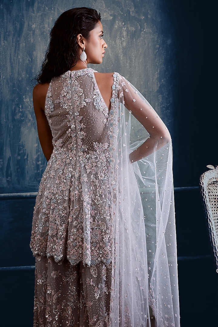 Ash Grey Embroidered Sharara Set Design by Seema Gujral at Pernia's Pop ...