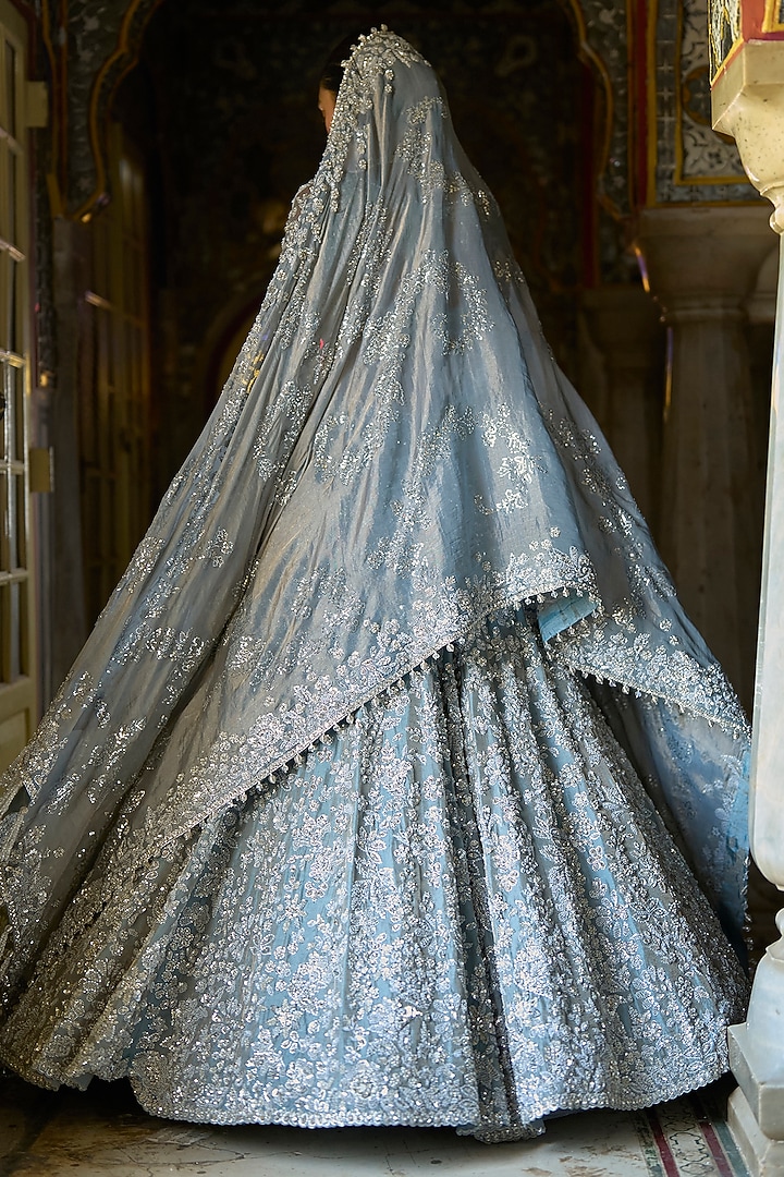Ice Blue Tissue Silk Sequins Embroidered Bridal Lehenga Set by Seema ...