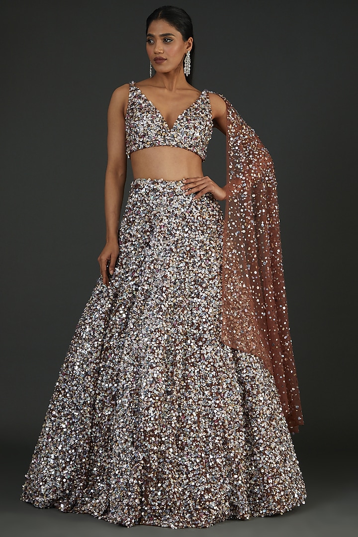 Silver Net Embroidered Lehenga Set Design by Seema Gujral at Pernia's ...