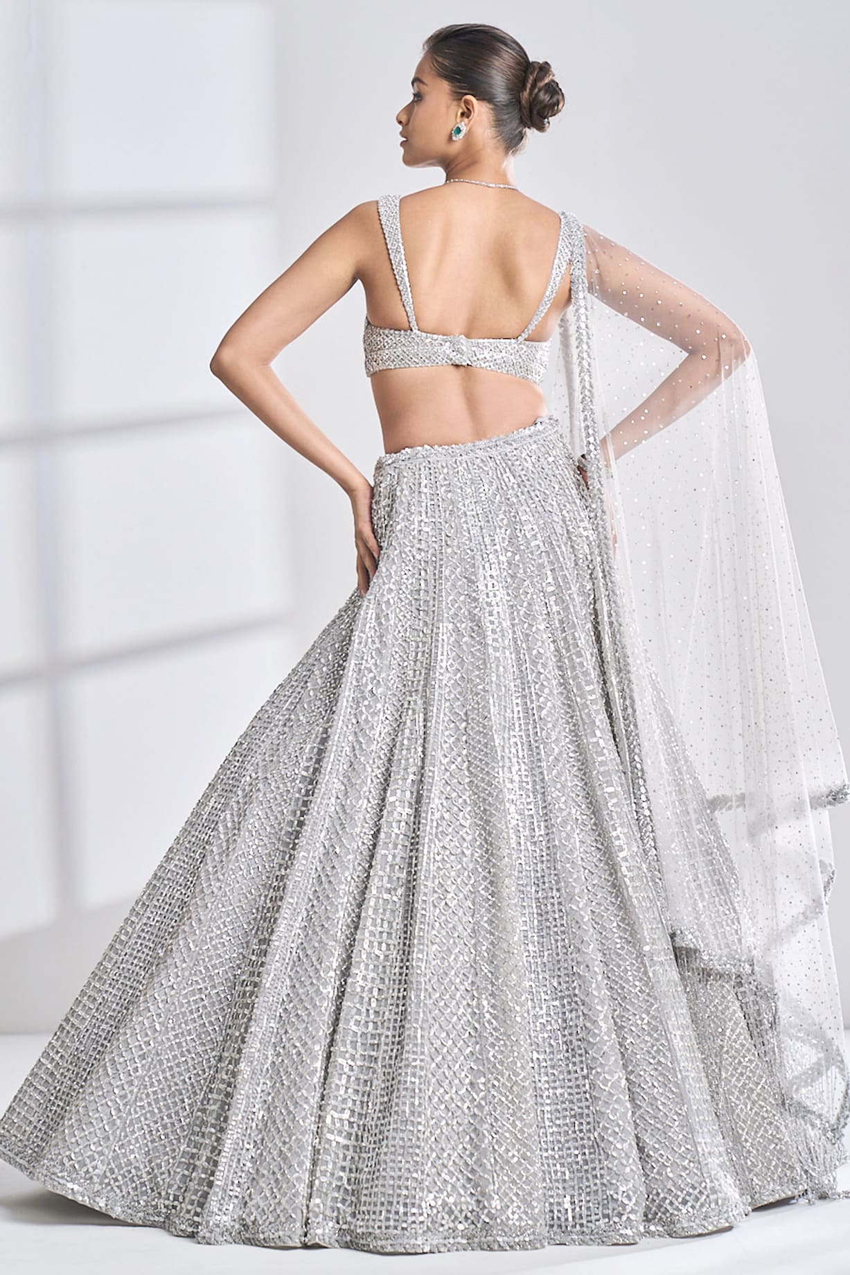 Silver Net Checkered Bridal Lehenga Set by Seema Gujral at Pernia's Pop ...