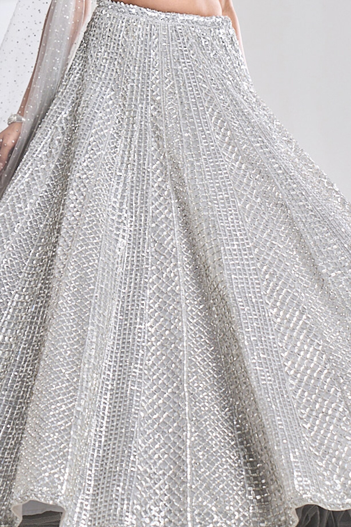 Silver Net Checkered Bridal Lehenga Set by Seema Gujral at Pernia's Pop ...