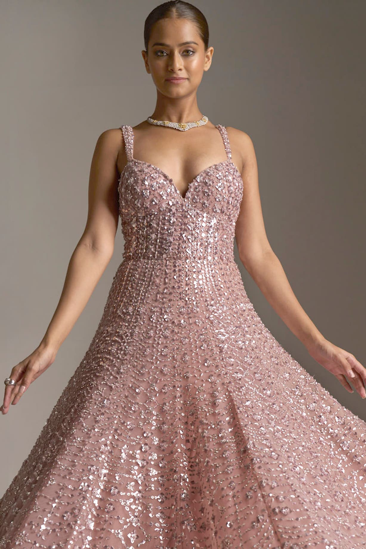 Rose Pink Net Sequins Embroidered Gown by Seema Gujral at Pernia's Pop ...