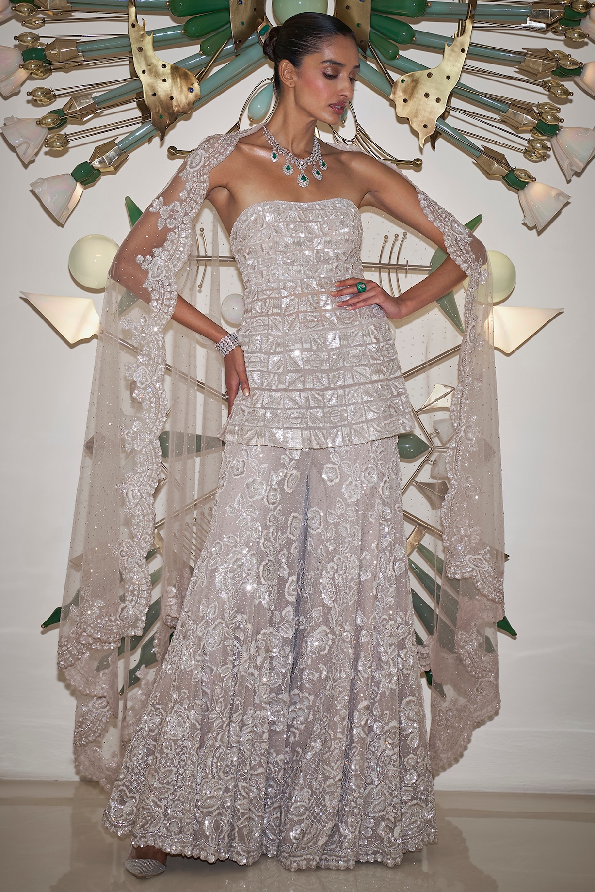 White Net Crystal Embroidered Sharara Set by Seema Gujral at Pernia's ...