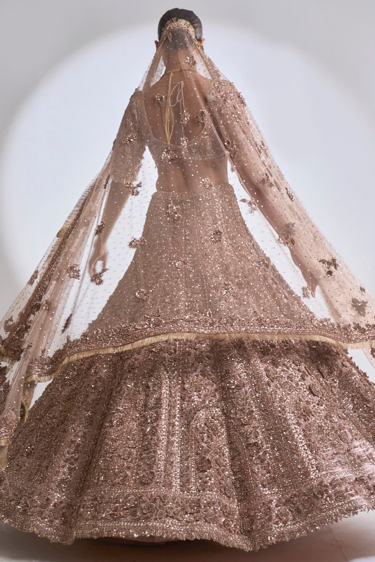 Rose Gold Raw Silk Zardosi Embroidered Bridal Lehenga Set by Seema ...