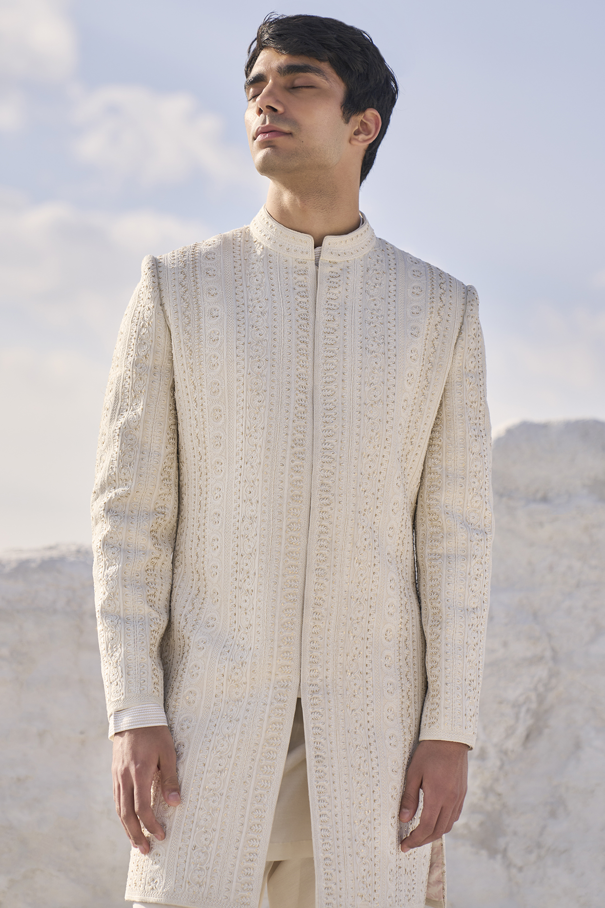 Buy Seema Gujral Men Beige Raw Silk Embroidered Sherwani Set at Pernia ... Buy Seema Gujral Men Beige Raw Silk Embroidered Sherwani Set at Pernia ...
