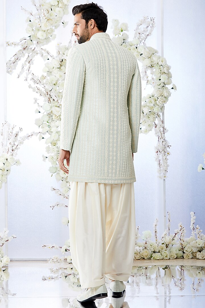 Sage Green Embroidered Sherwani Set Design by Seema Gujral Men at ...