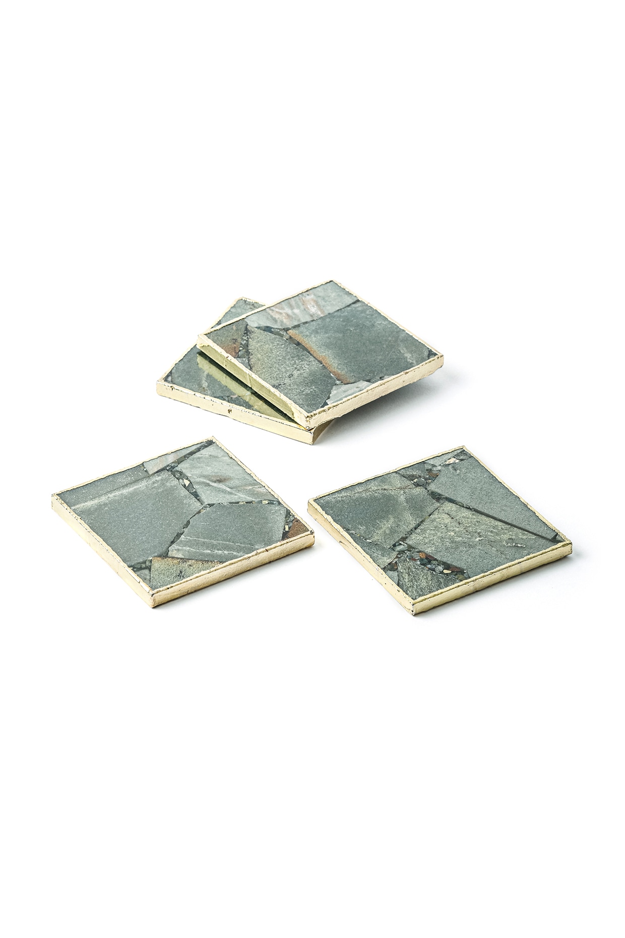 Green Aventurine Composite Square Coasters With Gold Trim (Set of 4) by ...