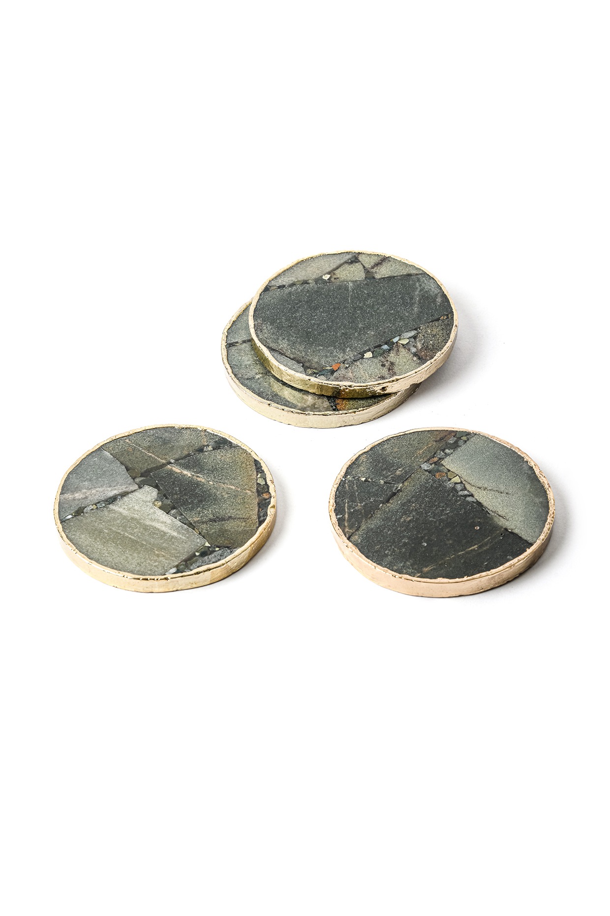Green Aventurine Composite Round Coasters With Gold Trim (Set of 4) by ...