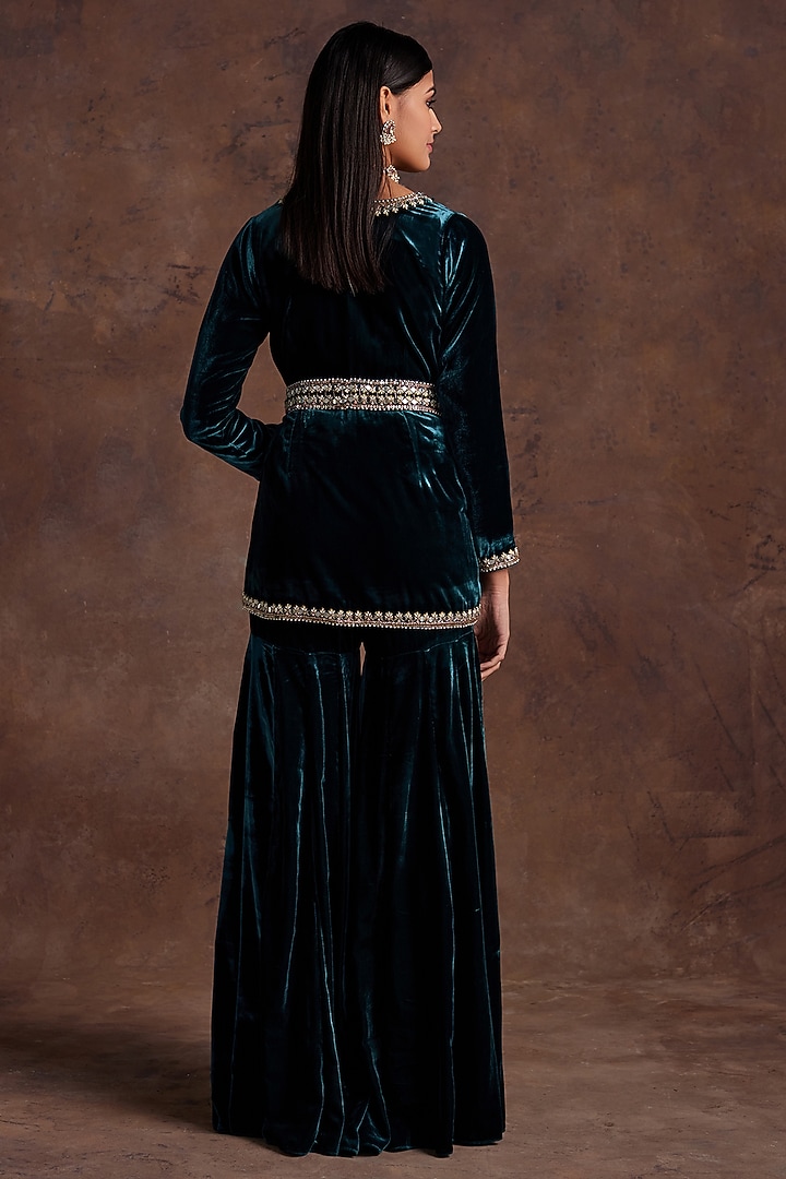 Green Silk Velvet Sharara Set by Sanya Gulati at Pernia's Pop Up Shop 2026