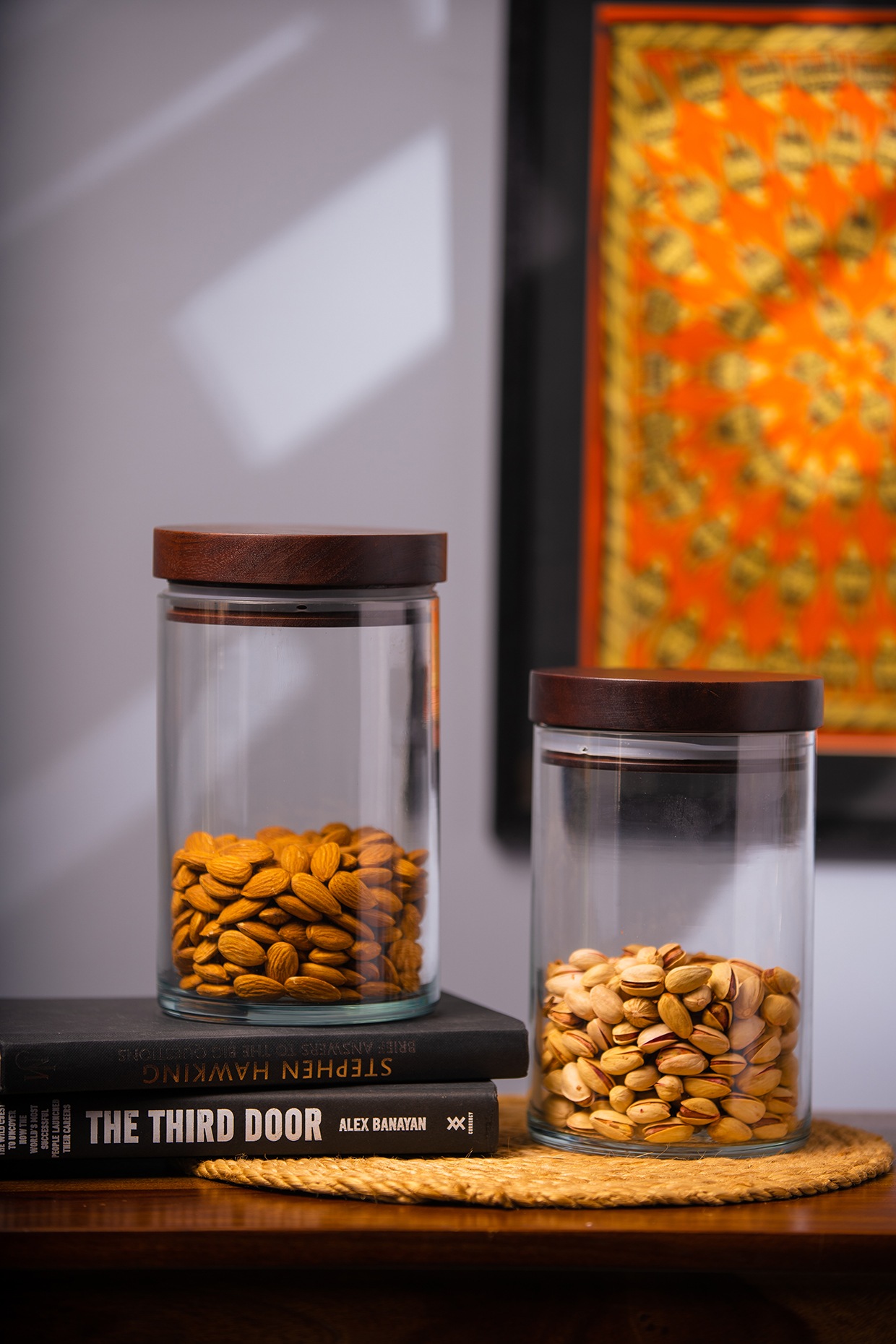 Brown Glass & Wood Storage Jars Set by SG Home at Pernia's Pop Up Shop 2025