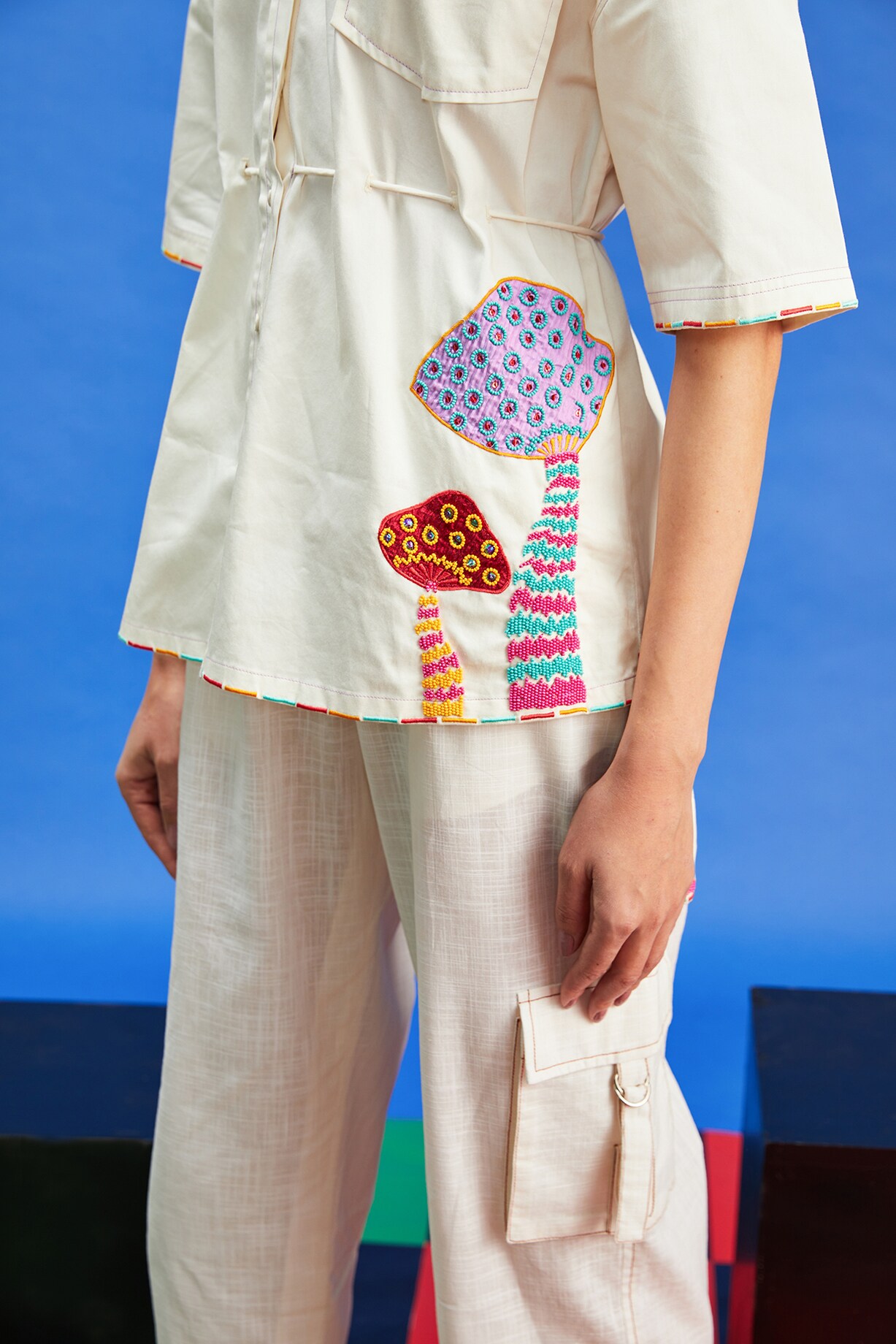 Ivory Brushed Fabric & Cotton Satin Resham Embroidered Co-Ord Set by ...