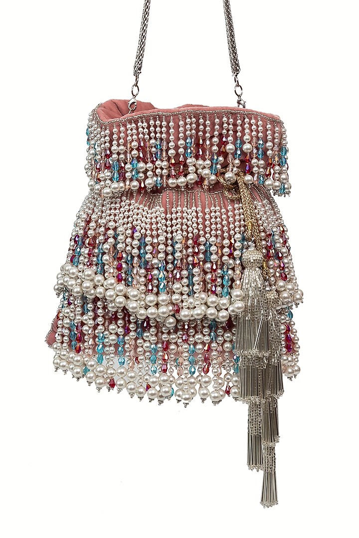 Pink Handcrafted Potli With Pearl Embellishments by SG BY SONIA ...