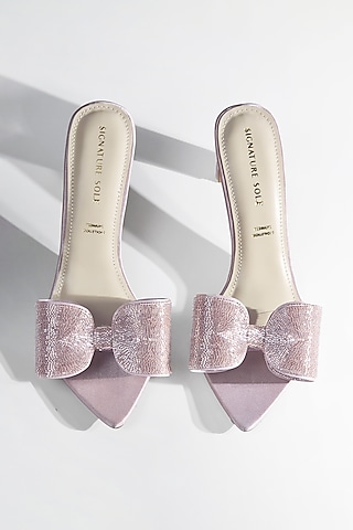Pink Satin Crystal Bow Heels by Signature Sole at Pernia's Pop Up Shop 2026