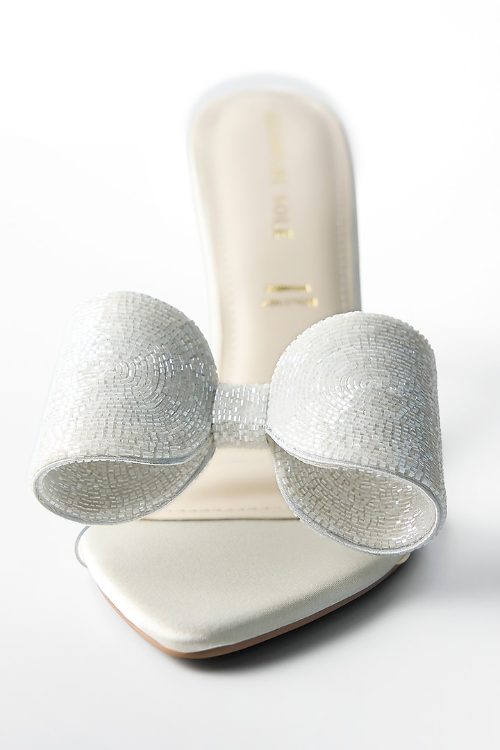 White Vegan Leather Crystal Bow Heels by Signature Sole at Pernia's Pop ...