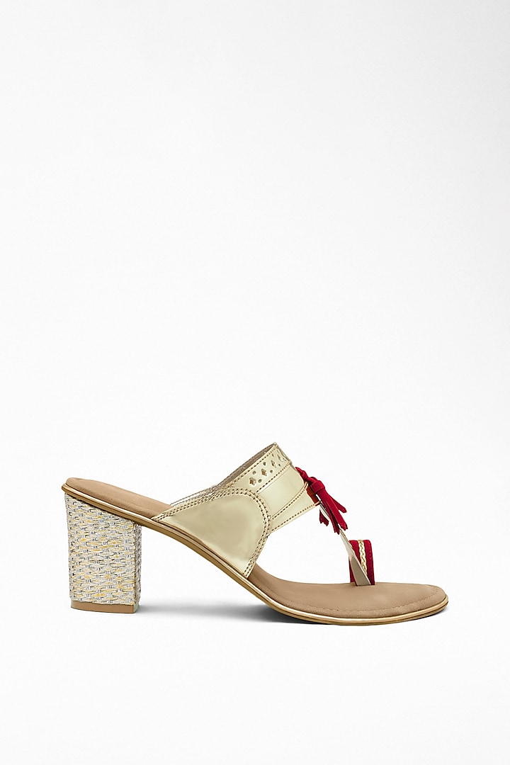 Muted Gold Anti-Slippery Rubber Embellished Block Heels by Signature ...