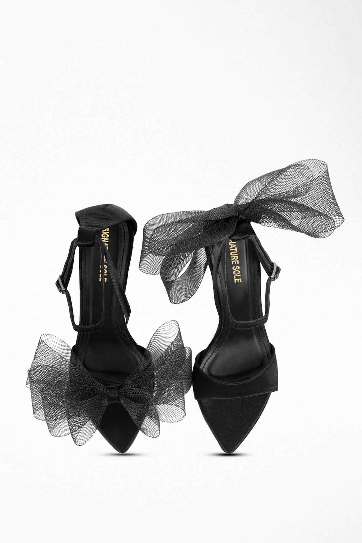 Black Anti-Slippery Rubber Bow Pencil Heels by Signature Sole at Pernia ...
