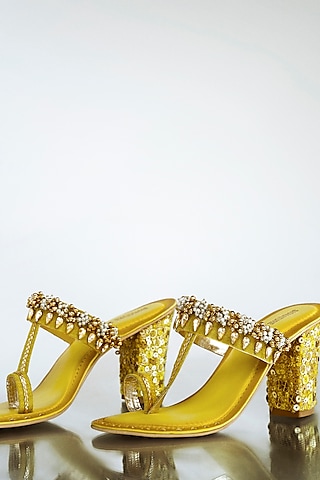 Yellow Anti-Slippery Rubber Embroidered Block Heels by Signature Sole ...