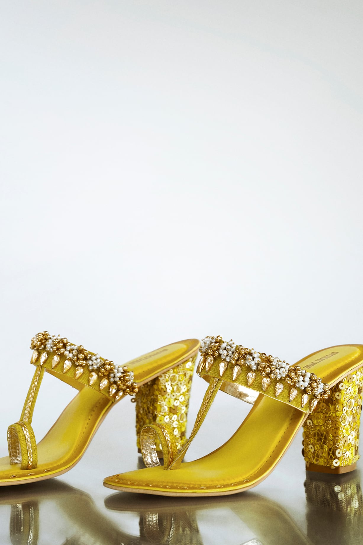 Yellow Anti-Slippery Rubber Embroidered Block Heels by Signature Sole ...