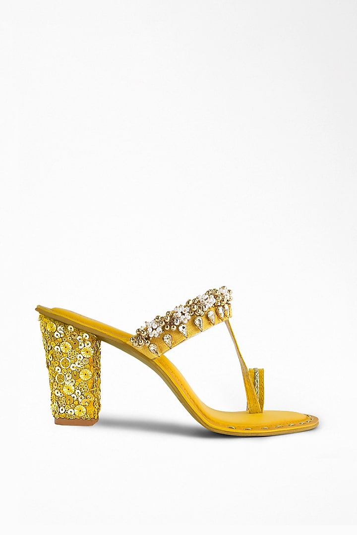 Yellow Anti-Slippery Rubber Embroidered Block Heels by Signature Sole ...