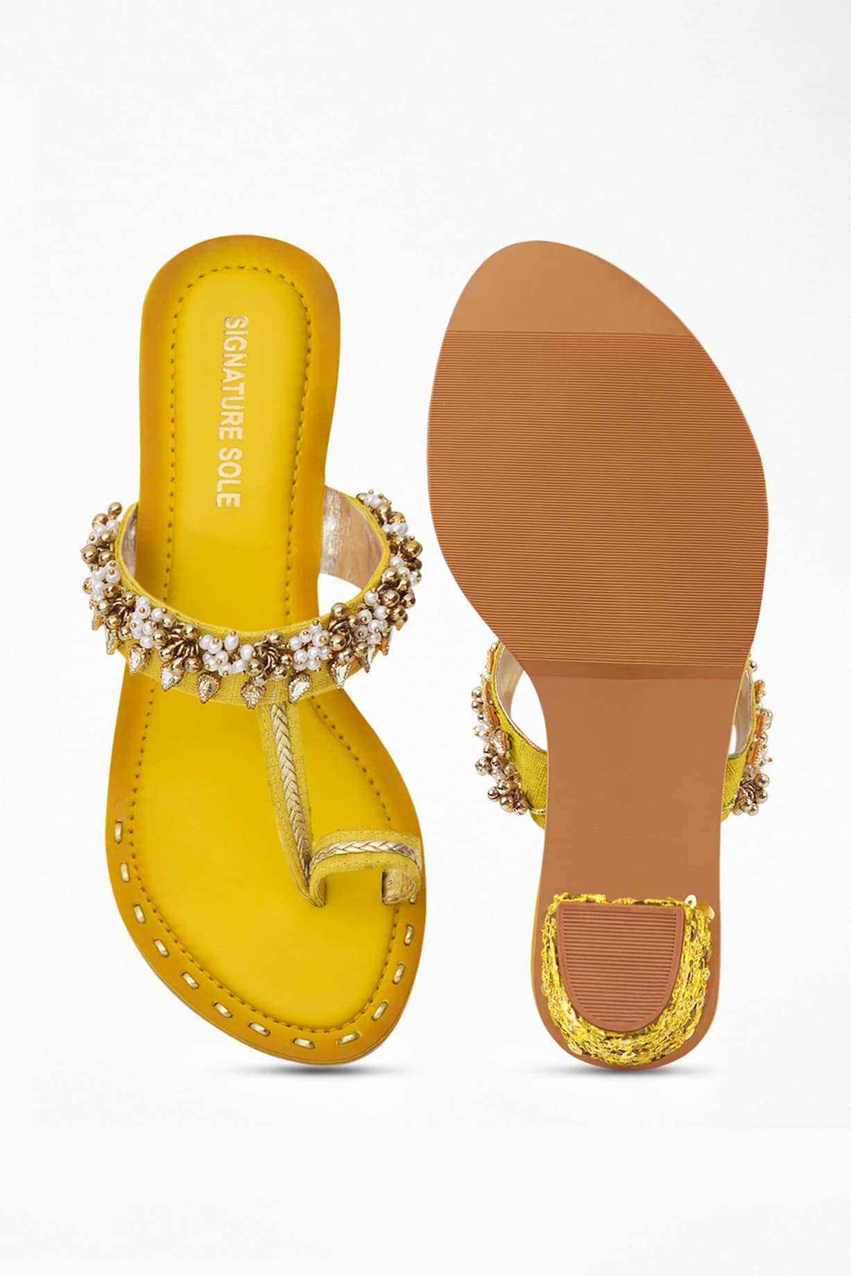 Yellow Anti-Slippery Rubber Embroidered Block Heels by Signature Sole ...