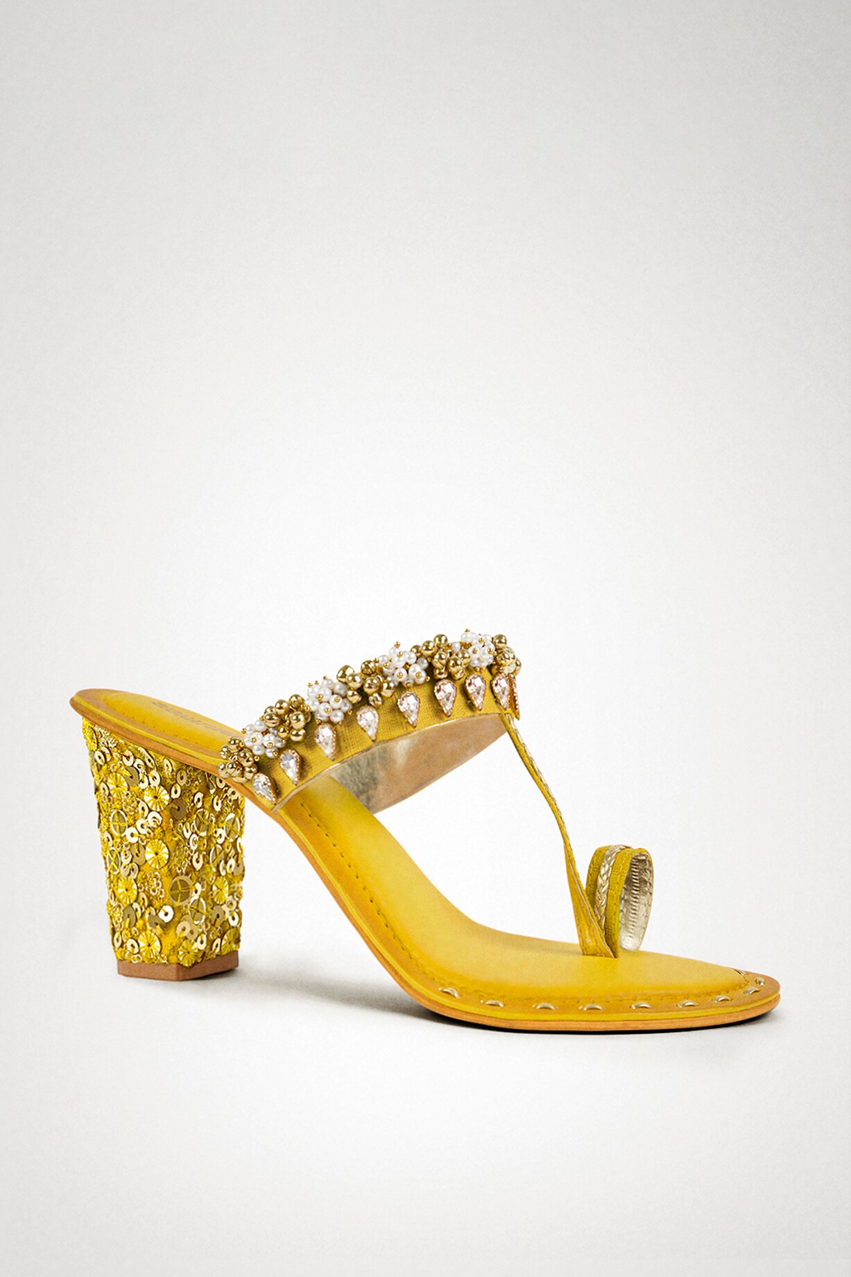 Yellow Anti-Slippery Rubber Embroidered Block Heels by Signature Sole ...