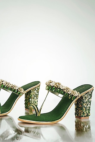 Green Anti-Slippery Rubber Embroidered Block Heels by Signature Sole at ...