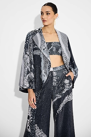 Black Transparent Poly Sequins Cape Jacket by Shasha Gaba at Pernia's ...
