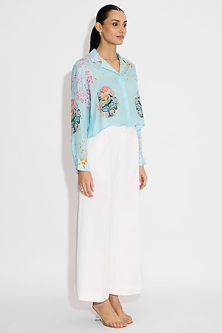 Ivory Banana Crepe Wide-Leg Pants by Shasha Gaba at Pernia's Pop Up ...