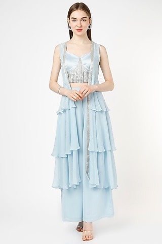 Powder Blue Georgette Jacket Set by Shagun Nagi at Pernia's Pop Up Shop ...