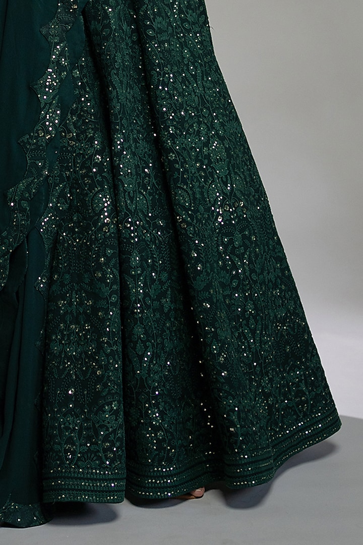 Bottle Green Georgette Chikankari Sequins Embroidered Anarkali Set by ...