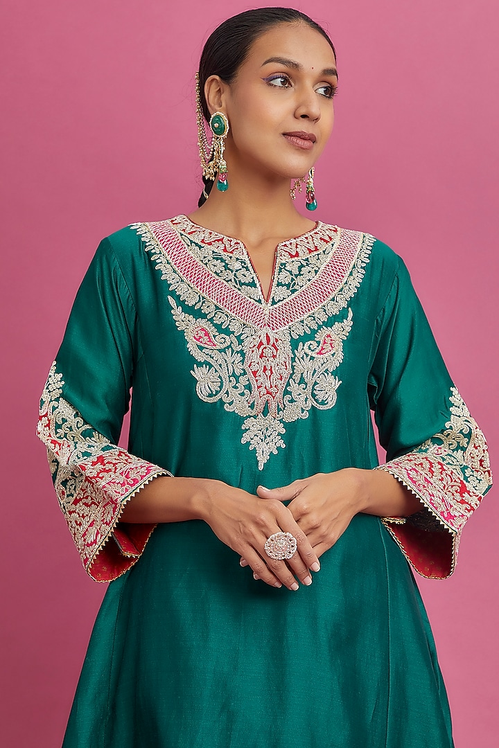 Green Silk Chanderi Embroidered Choga Kurta Set by Sheetal Batra at ...