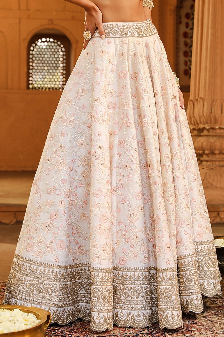 Ivory Pure Raw Silk Kashmiri Tilla Embroidered Bridal Lehenga Set by ...