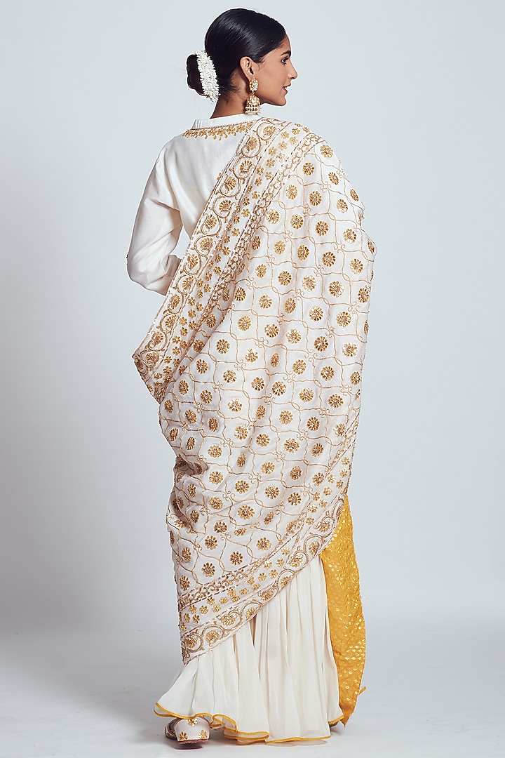 Ivory Chanderi Silk Zardosi Embroidered Gharara Set by Sheetal Batra at ...
