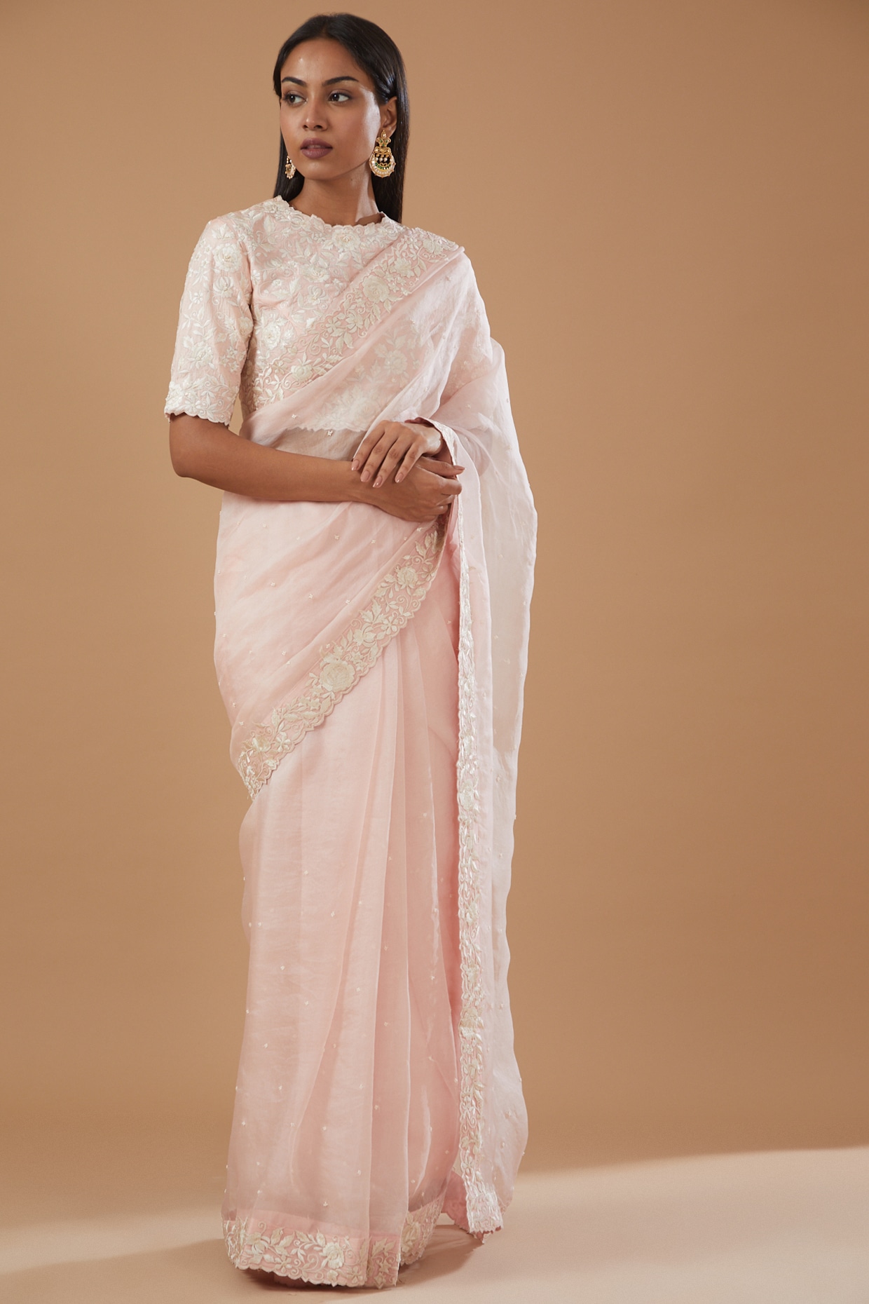 Blush Pink Organza Embroidered Saree Set by Sheetal Batra at Pernia's ...