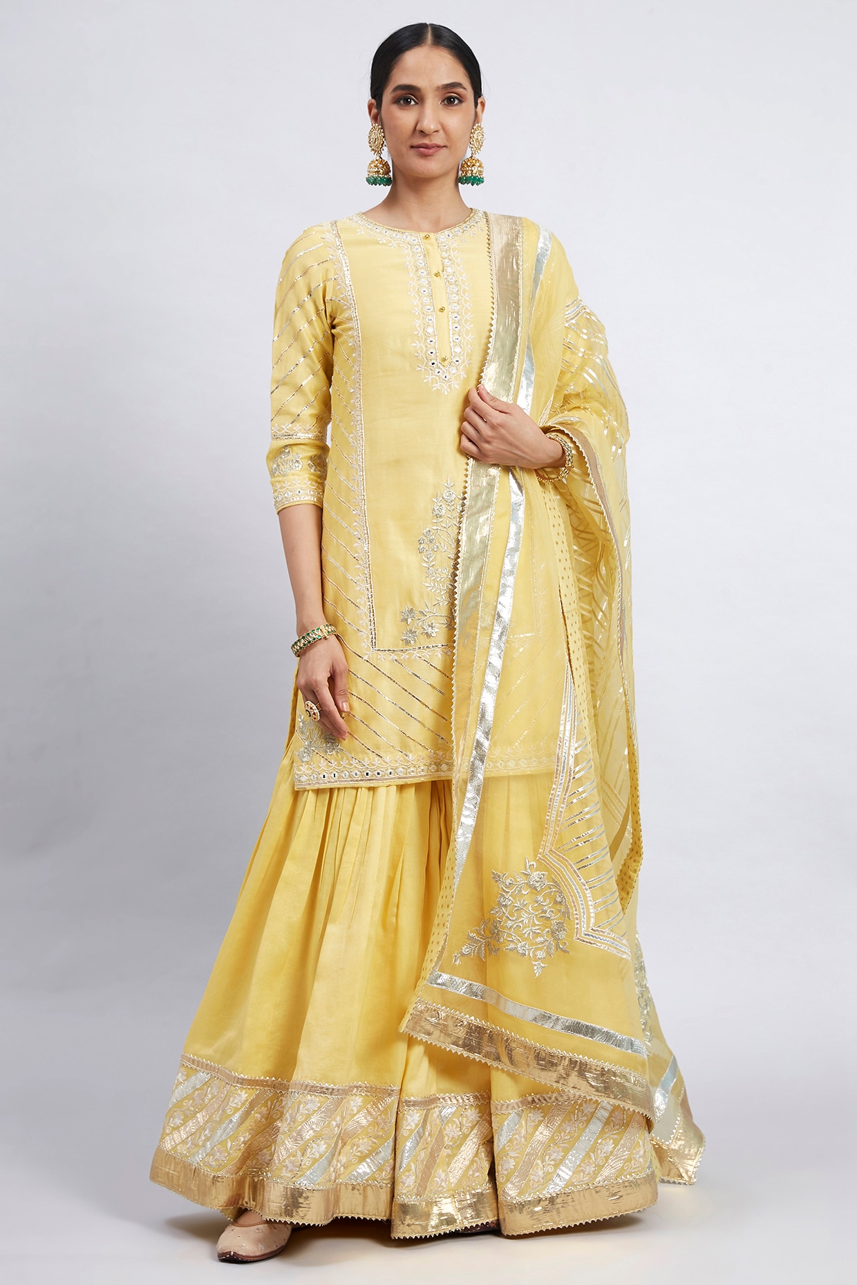 Daffodil Yellow Pure Chanderi Silk Gharara Set by Sheetal Batra at ...