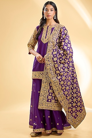 Purple Silk Chanderi Kalidar Sharara Set by Sheetal Batra at Pernia's ...