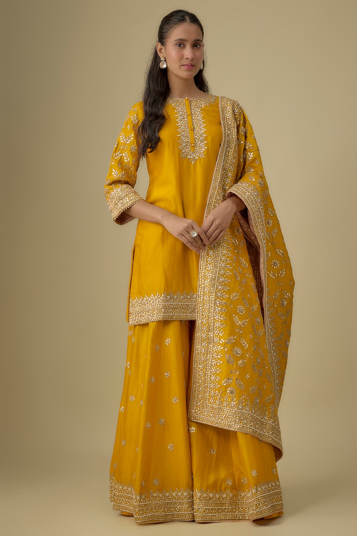Mustard Yellow Pure Silk Chanderi Zardosi Embroidered Kalidar Bridal ...