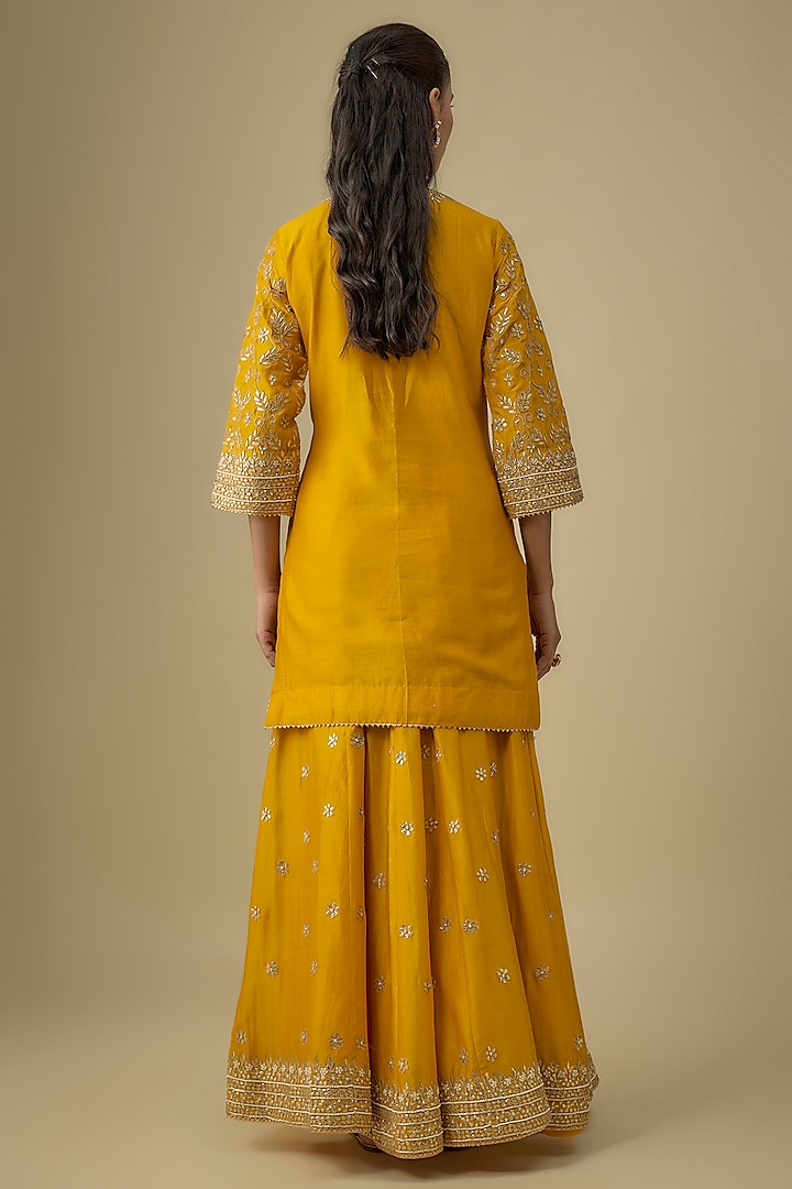 Mustard Yellow Pure Silk Chanderi Zardosi Embroidered Kalidar Bridal ...